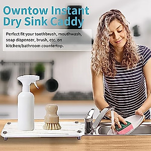 Owntow Instant Dry Sink Organizer, Water Absorbing Stone Fast Drying Sink Caddy, Diatomaceous Earth Sink Tray Stone with Stainless Steel Feet, Modern Home Stone Tray for Bathroom/Kitchen
