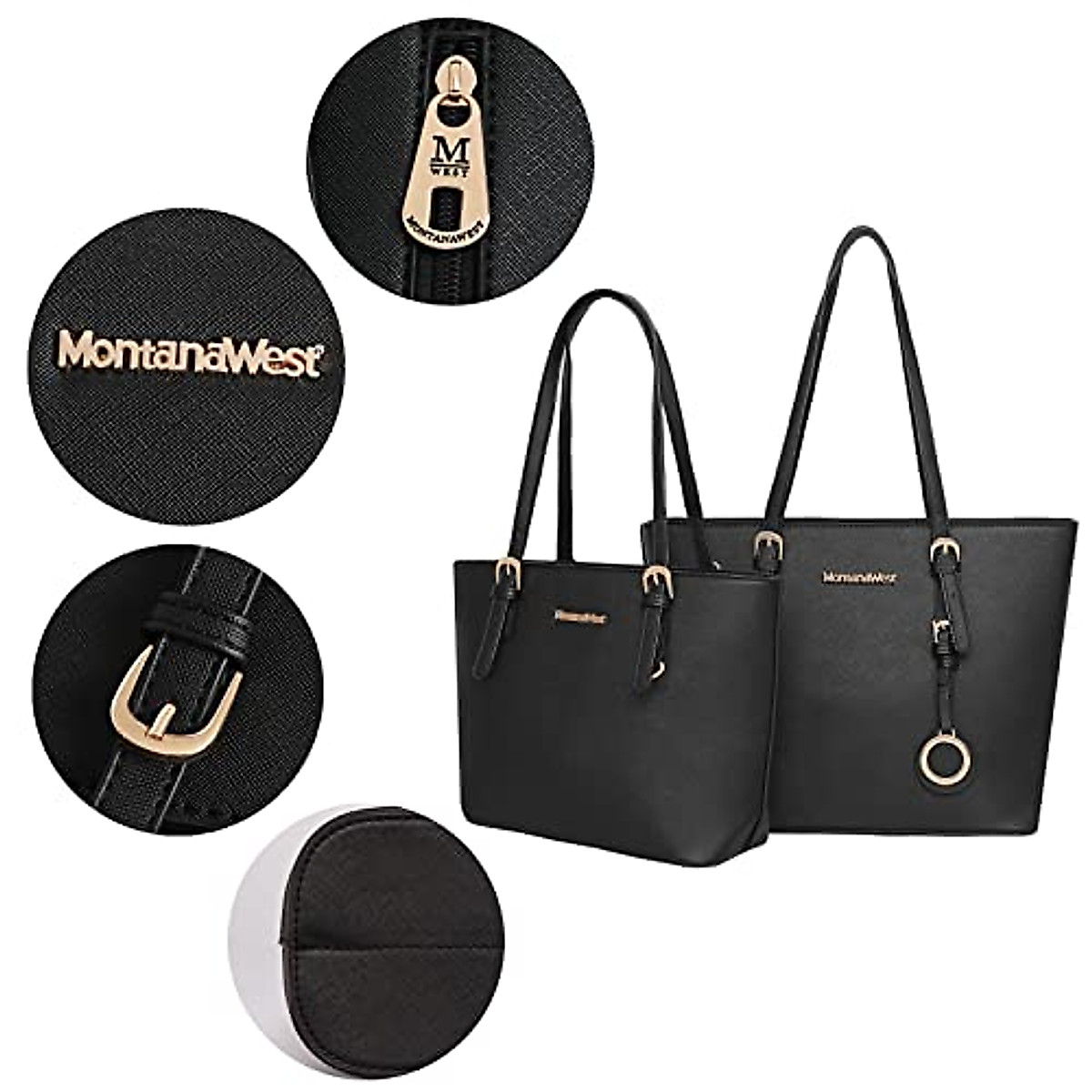 Montana West Tote Handbags for Women Vegan Leather Shoulder Bag Large and Medium 2PCS Purses Set B2B-MWC2-G030BK