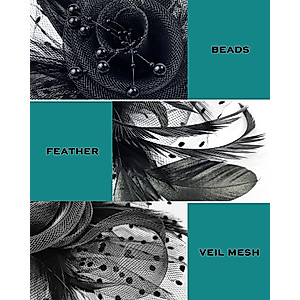 Bniksok Black Fascinator Hat for Women Tea Party Headpiece Horse Race Organza Headband Hair Clip Church Hat for Cocktail Wedding Halloween