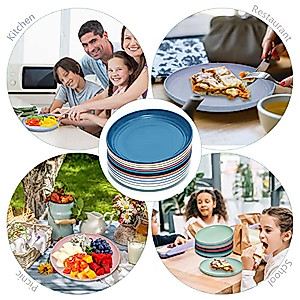 DAPIPIK 12 PACK 7 Inch Lightweight Mini Wheat Straw Plates, Unbreakable Sturdy Plastic Dinner Plates, Assorted Colors Dinnerware Sets, Microwave & Dishwasher Safe/Kids-toddler & Adult