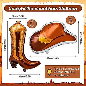 Wettarn 8 Pcs Western Themed Party Balloons Include 4 Pcs Cowgirl Boot Balloons and 4 Pcs Cowgirl Hat Foil Balloon, Bachelorette Party Decorations for Western Themed Birthday Party