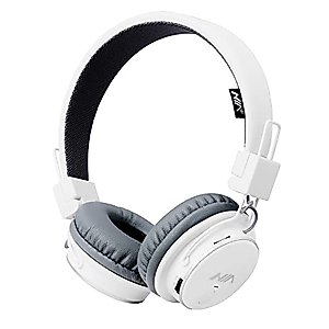 NIA Wireless Over Ear Headphones, Multifunctional Foldable Colorful Stereo Bass Bluetooth Headsets with 3.5mm Jack/Microphone/MP3 Player/FM Radio On-Ear Headset for Kids/Children/Phone/Tablets, White