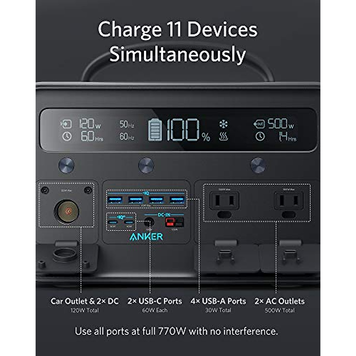 Anker Portable Generator 778Wh, 545 Portable Power Station (PowerHouse 778Wh), 500W Outdoor Generator with 110V 2-AC Outlets, 2X 60W PD Outputs and LED Light for RV, Camping, Emergencies, and More (Renewed)