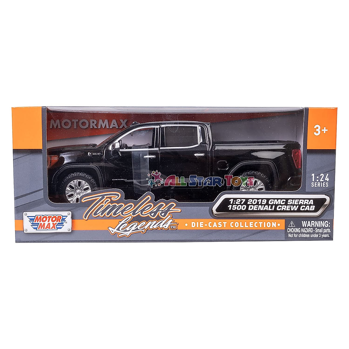 Motor Max 2019 GMC Sierra 1500 Denali Crew Cab Pickup Truck, Black 79362BK - 1/27 Scale Diecast Model Toy Car,unisex-children