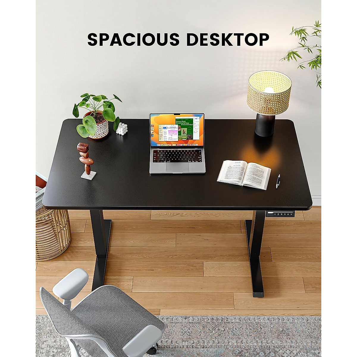 ErGear Whole Piece Standing Desk with 48x30 inch Desktop, Adjustable Stand Up Desk for Home Office, Electric Computer Desk Workstation with Cable Management Tray, Black, EGESD65B