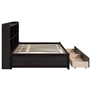 DaiNNCN Full Size Daybed with Storage Bookcases Headboard,Captains Corner L-Shaped Bed with 2 Drawers,No Box Spring Needed for Kids Boys Girls,Espresso