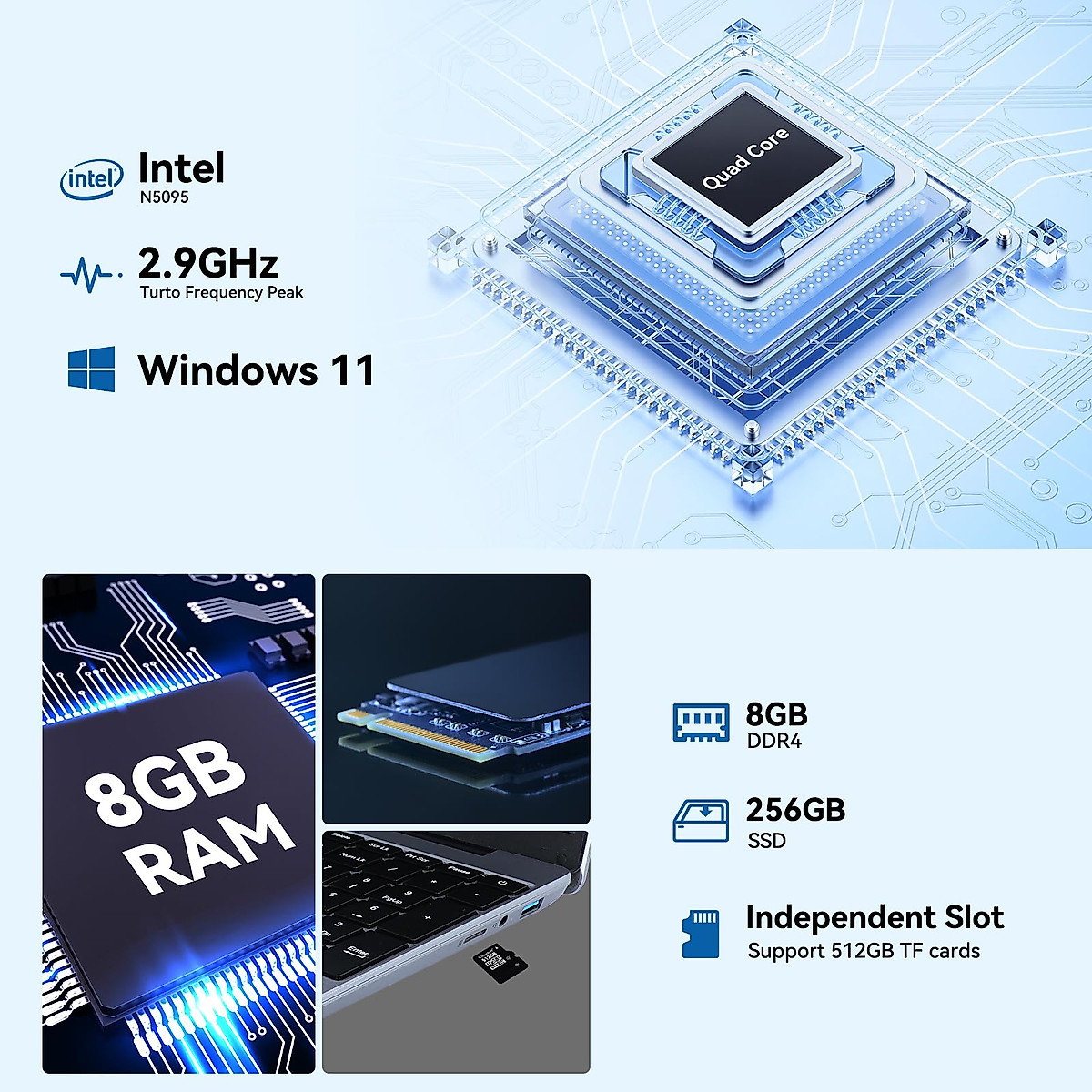 ANMESC Laptop Computer 15.6" with 1080P FHD Display, Quad-Core Intel Celeron N5095 Processors, 12GB DDR4 512GB SSD, Windows 11 Laptop Computers, 2.4G/5G WiFi, Bluetooth 4.2
