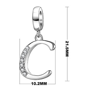 Soulbeads Initial A-Z Charms 925 Sterling Silver Alphabet Beads Dangle Crystal Charms for Bracelets (C)