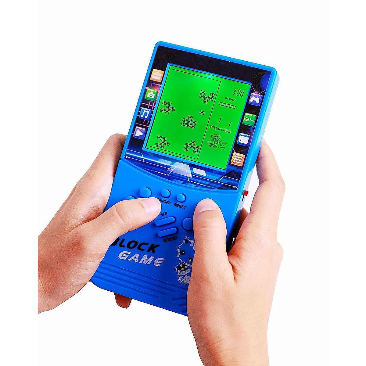 HLF New Large Screen Brick Game Console Green Backlight Built-in 23 Multi-Mode Block Games Classic Nostalgia Puzzle Speed and Difficulty can be Adjusted Suitable as a Gift for Kids (Blue)