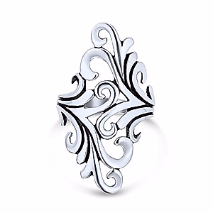 Boho South Western Style Nature Swirl Leaf Vine Wrap Bypass Full Finger Armor Statement Ring Western Jewelry For Women Teen Oxidized .925 Sterling Silver