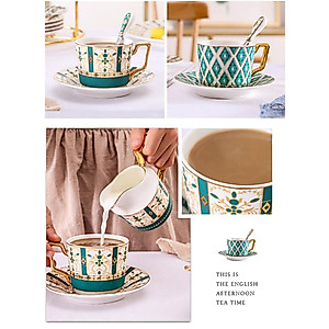 Coffee Cup Gift Box with Gold Trim Tea Cup Saucer Spoon Set Ceramic Coffee Cups British Coffee Cups for Coffee Drinks Latte Tea (Pattern 1 Suit of 2(With Pack))