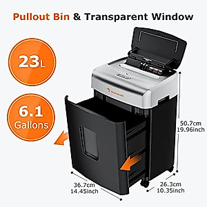 Bonsaii Paper Shredder for Office, 110-Sheet Autofeed & 12-Sheet Manual Micro Cut Heavy Duty Paper Shredder, P-4 Auto Feed Paper and Credit Card Shredder with 4 Casters, 6.1 Gal Transparent Bin C233-B