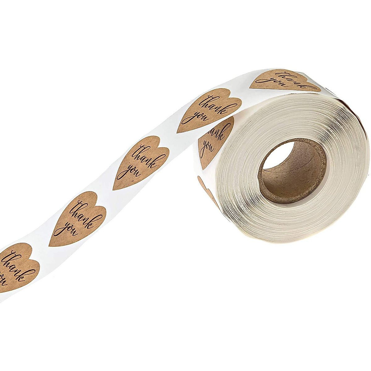 Brown Kraft Heart Shape Thank You Stickers / 500 Heart Labels / 1 1/8" Thank You Envelope Seals