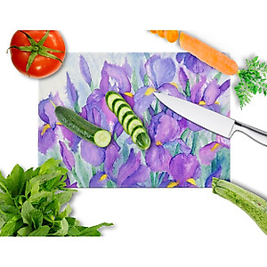 Caroline's Treasures IBD0256LCB Purple Iris Glass Cutting Board Large Decorative Tempered Glass Kitchen Cutting and Serving Board Large Size Chopping Board