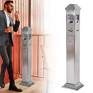 RDUIGT Commercial Stainless Steel Trash Can Outdoor Trash Receptacle with Removable Inner Bucket, All-Metal Construction, Suit for Patio Hotel Street Office Porch