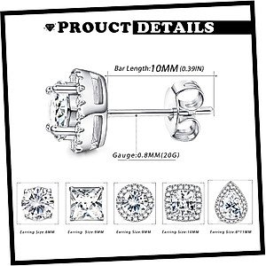 sailimue 5 Pairs Stainless Steel Cubic Zirconia Stud Earrings Set for Women Men Brilliant Round Square Teardrop Faux Diamond Halo Earrings CZ Piercing Earrings Jewelry Gifts