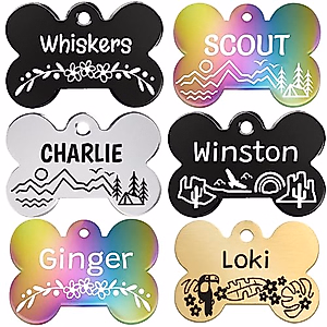 GoTags Dog Tags, Personalized Pet Tags in Stainless Steel, Solid Brass, Rainbow Steel or Black Steel with Cute Custom Design, Engraved on Both Sides, Cute Custom Tags for Dogs and Cats, Made in USA