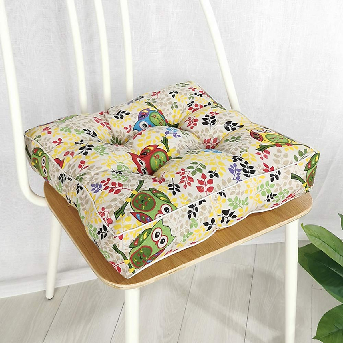 XSlive Square Chair Pads Cushion Boho Printed Soft Thick Seat Cushion for Floor Home Kitchen Office Chair (20"×20"×4",Owl)
