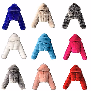 HINDOLA Womens Fluffy Faux Fur Solid Jacket for Women Long Sleeve Sexy Short Coat Autumn Winter Shearling Overcoat