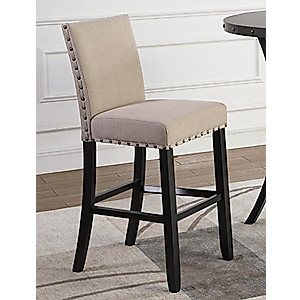 Roundhill Furniture Biony 3 Piece Set - 36" Round Espresso Bar Table with Nail Head Stools, Tan
