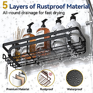 YASONIC Adhesive Shower Caddy, 5 Pack Shower Organizer with Soap Holder - No Drilling, Rustproof Shower Shelves, Shower Organizers and Storage for Inside Shower, Black