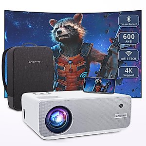 Projector, Outdoor Projector 4K Supported, 600ANSI 20000 LUMENS, ONOAYO 1080P Movie Projector for Outdoor Use with WiFi Bluetooth, Compatible with iOS/Android/PC/PS4/TV Stick/HDMI/USB