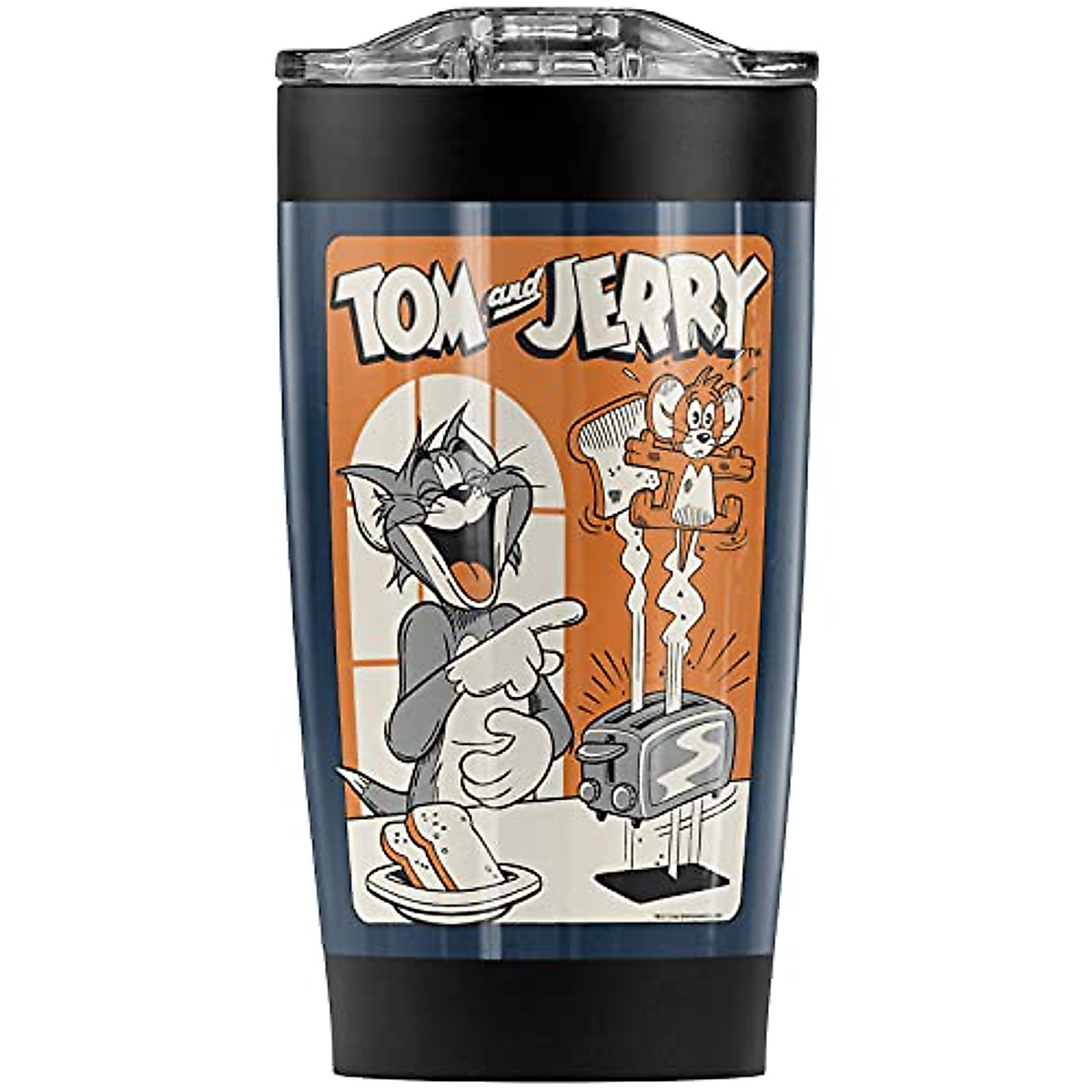 Logovision Tom and Jerry Toast! Stainless Steel Tumbler 20 oz Coffee Travel Mug/Cup, Vacuum Insulated & Double Wall with Leakproof Sliding Lid | Great for Hot Drinks and Cold Beverages