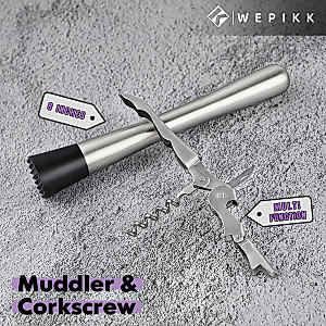 Wepikk Cocktail Shaker Boston Shaker Set Mixology Travel Bartender Kit Portable Bar Tools Carry Bag Stainless Steel 20oz & 24oz Tins Jigger Muddler Strainer Mixing Spoon Martini Margarita Mojito