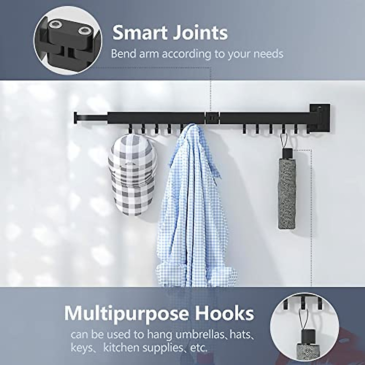 BHeadCat Clothes Laundry Drying Rack Wall Mounted, Retractable Garment Hanger with Hooks, Easy to Install, Strong Load-Bearing, Tri-Collapsible Clothes Dry Rack for Balcony, Bathroom, Bedroom