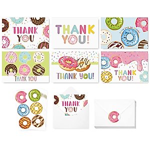 AnyDesign 36 Pack Donut Thank You Cards with Matching Seal Stickers Envelope Assorted Cartoon Doughnut Greeting Blank Note Cards for Baby Shower Wedding Birthday Party Business Stationery