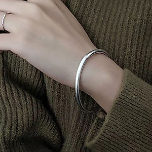 Sterling Silver Bangle Bracelets for Women,Fashion Jewelry Simple Adjustable 925 Silver Cuff Bangles for Women Mom Wife Valentine Mothers Day Gift