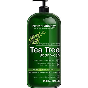 New York Biology Tea Tree Body Wash for Men and Women - Moisturizing Body Wash Helps Soothe Itchy Skin, Jock Itch, Athletes Foot, Nail Fungus, Eczema, Body Odor and Ringworm - 16.9 Fl Oz - Pack of 2