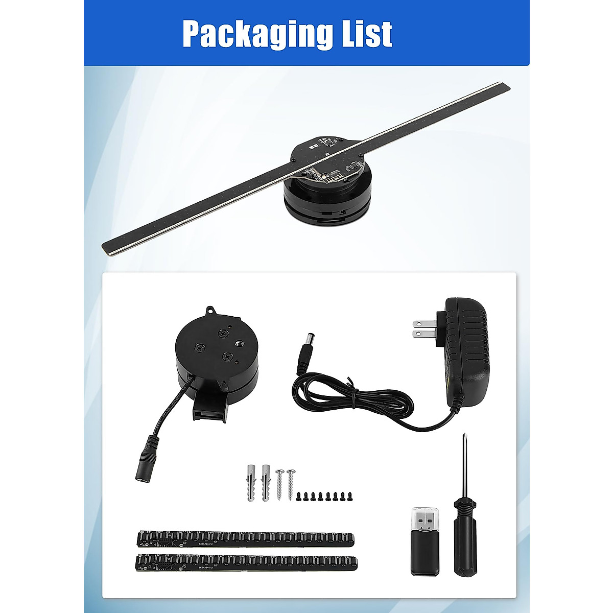 ASHATA 3D Hologram Fan,Holographic Projection WiFi Projector with 224 LED Light Beads 42cm 3D Advertising Player,for Business Store Shop Party Bar Advertising Signs(US)