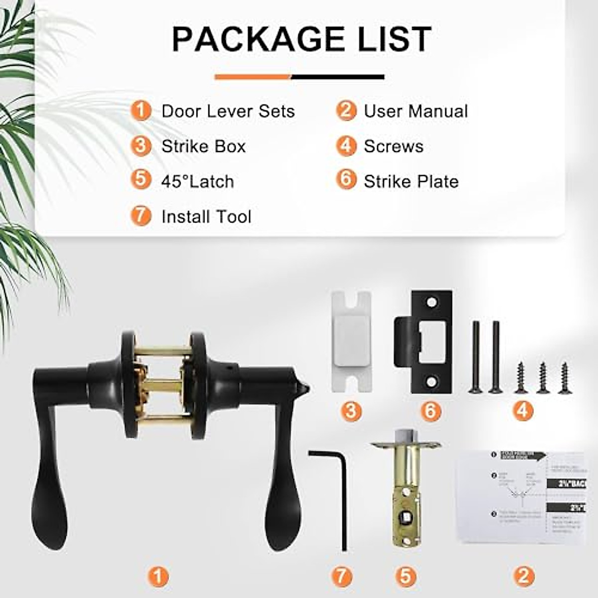 MONKEMON 5 Pack Black Door Handle Wave Style Privacy Door Lever for Bedroom & Bathroom, Interior Door Handle with Lock Keyless, Reversible Handles Set for Left & Right Door