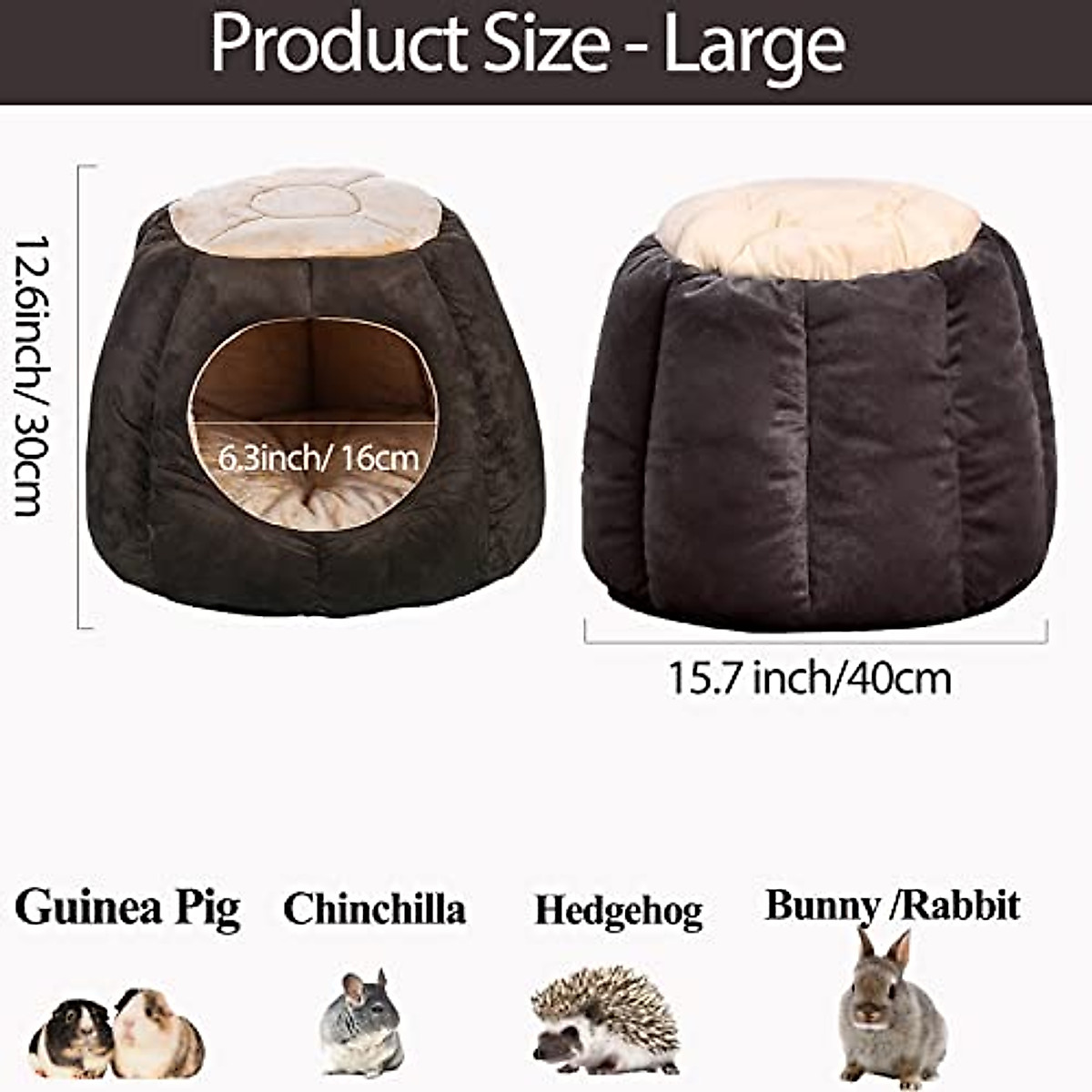 HERCOCCI Extra Large Rabbit Bed House, Foldable & Warm Bunny Hideout Hut Cave for Guinea Pig Rabbit Chinchilla Hamster Cage Accessories (Grey)