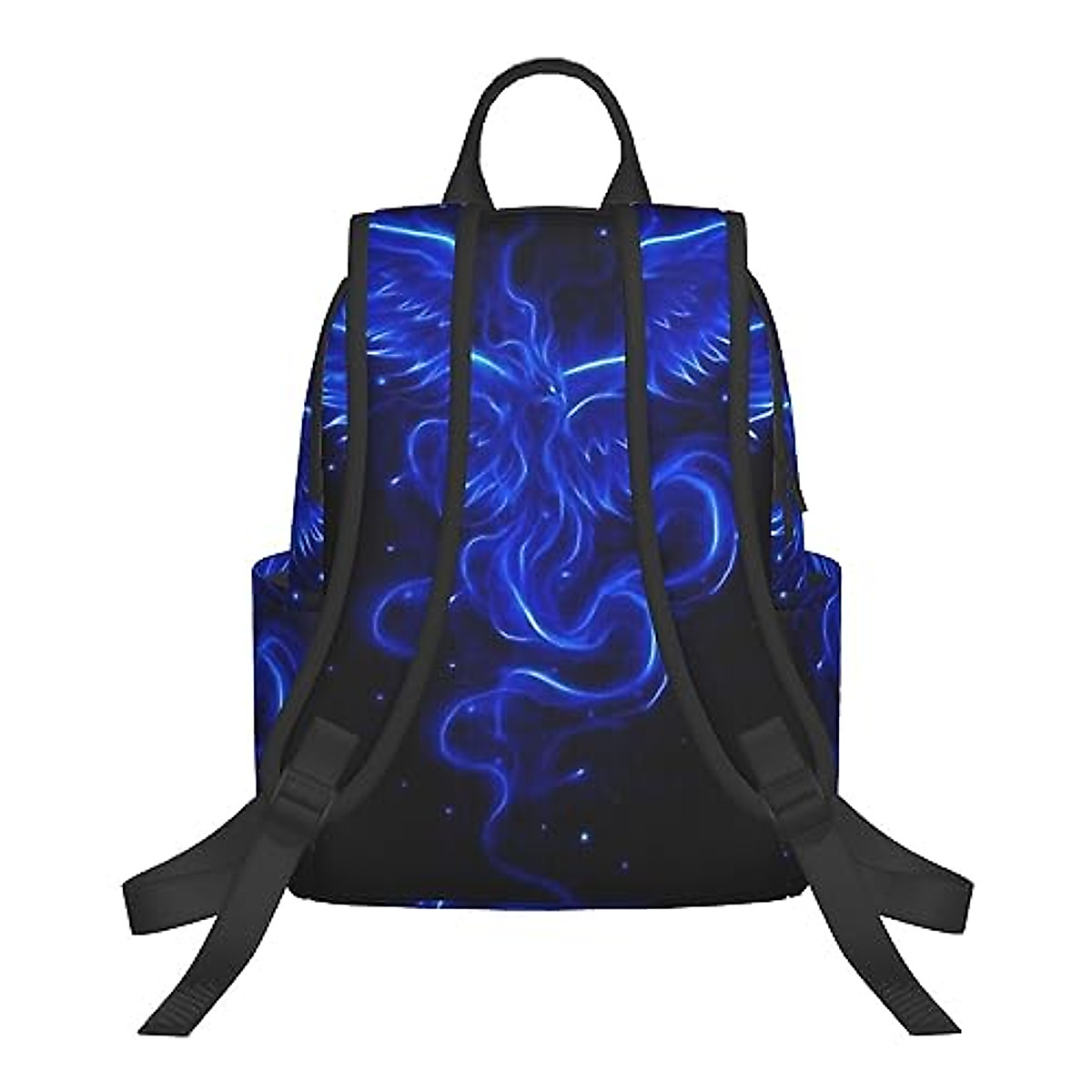 Blue Fire Flame Phoenix Bird Black Art Backpack Durable Polyester Multipurpose Anti-Theft Shoulder Bag Big Capacity Gym Outdoor Hiking Backpack With Padded Straps