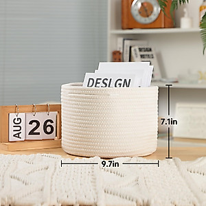 MiniArk Small Storage Basket for Organizing | Cube Shelf Closet Storage Baskets | 9.7×9.7×7.1” Cute Baby Basket for Nursery | Woven Rope Basket Bins | Gift Basket Easter | Round 3 Packs Off White