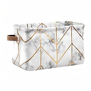 AUUXVA Geometric Line Marble Print Storage Bin Canvas Toys Storage Basket Bin Large Storage Cube Box Collapsible with Handles for Home Office Bedroom Closet Shelves,2 pcs