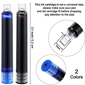 100 Pieces Blue Black Pen Ink Cartridge Fountain Pen Cartridges Refillable Fountain Pen Cartridge, 3.4 mm Bore Diameter