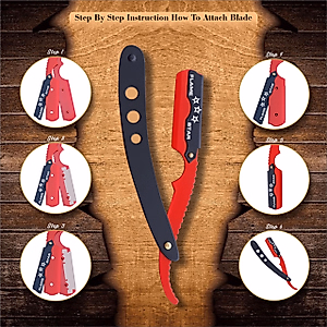Black Red Barber Staright Edge Salon Hair Cut Razor 100% Stainless Steel with 10 Blades by "FLAME STAR"
