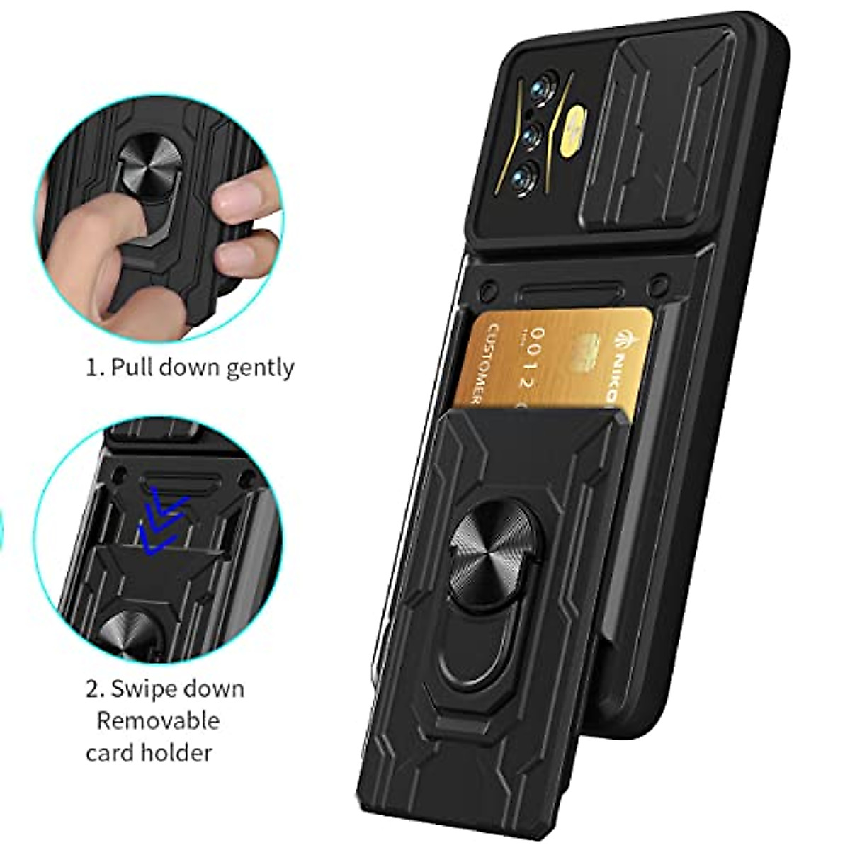 Ysnzaq Camera Protection Case for Xiaomi Poco F4 GT/Redmi K50 Gaming, Magnetic Car Mount with Independent Card Slot Slim Shockproof Cover for Xiaomi Poco F4 GT/Redmi K50 Gaming LJ Black