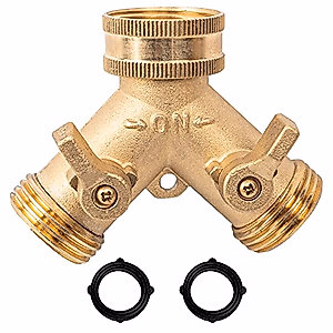 Xiny Tool Brass Garden Hose Splitter (2 Way), Solid Brass Hose Y Splitter 2 Valves with 2 Extra Rubber Washers