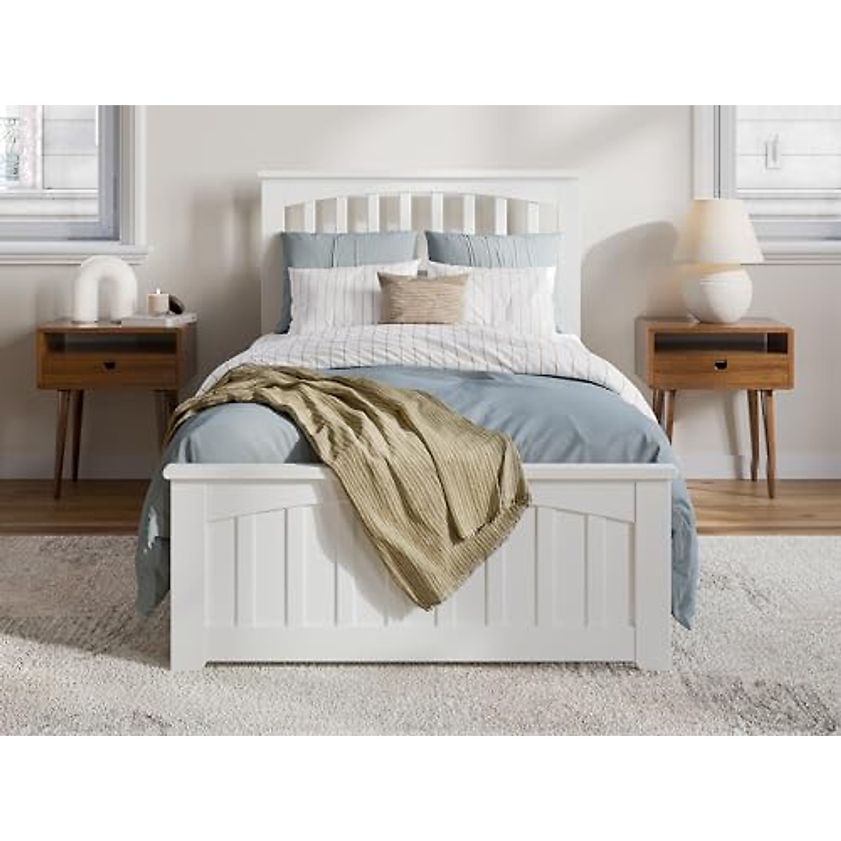 AFI, Becket Twin XL Solid Wood Low Profile Platform Bed with Matching Footboard, White