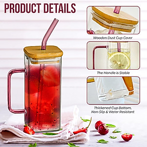 3pcs Glass Cup with Bamboo Lid and Straw Clear Tall Coffee Mugs with Handle for Iced Coffee, Tea, Beverages Aesthetic Cups in Blue/Green/Pink –13.5fl oz