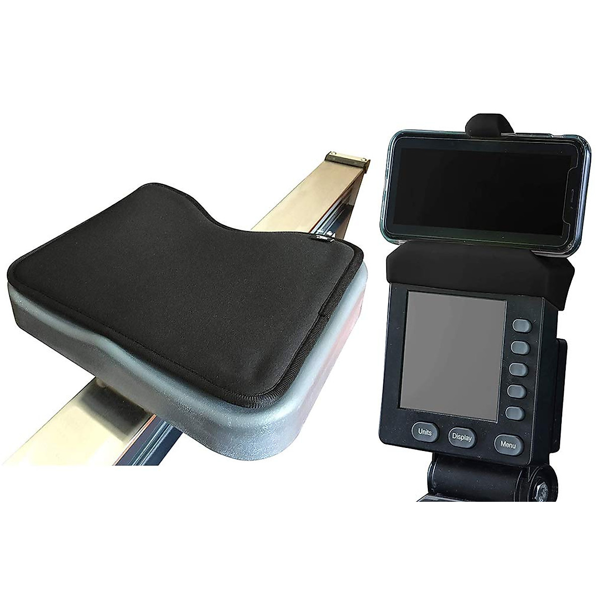 The Ultimate Rowing Machine Combo: Rowing Machine Cushion and Phone Holder Compatible with PM5 Monitor from Concept 2