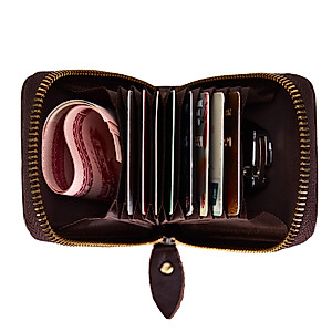 BRASS TACKS Leathercraft Vintage Full Top Grain Leather Wallet RFID Blocking Multi Card Case with Zipper Pocket Card Holder for Men Women Gift Box