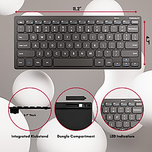 Macally 2.4G Small Wireless Keyboard - Ergonomic & Comfortable Computer Keyboard - Slim Compact Keyboard for Laptop or Windows PC, Tablet, TV, Travel - Plug & Play External Mini Keyboard Wireless USB