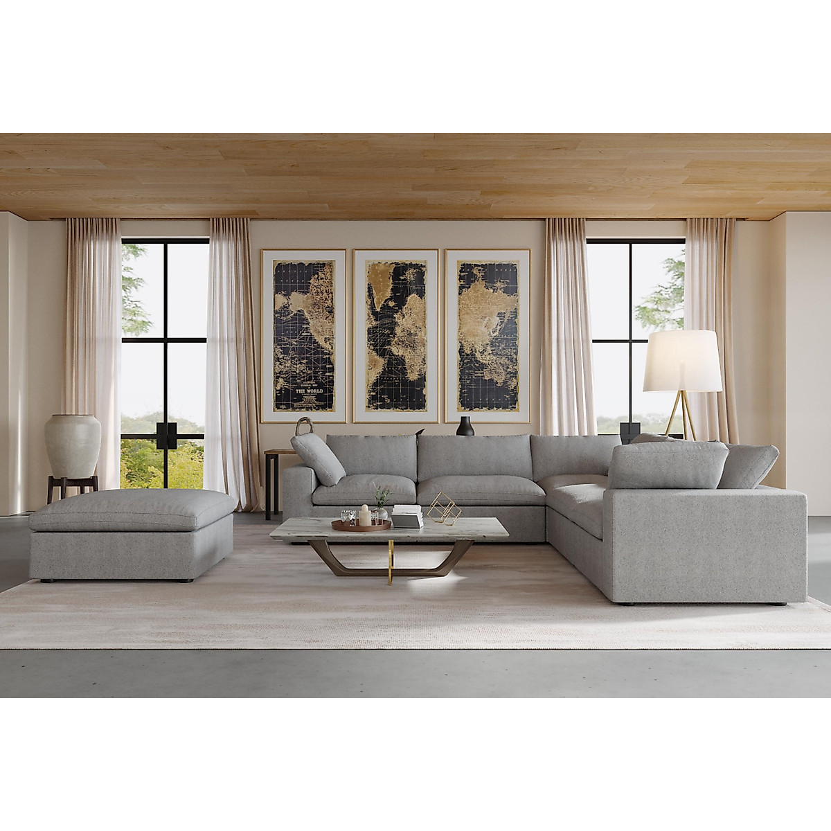 160.6" Cloud Modular Sectional Sofa with Thick Cushion,Down Filled Comfort V Shaped Sofa Couch for Living Room,Minimalist Wide Deep Seat Convertible Couches，4 Seater & 1 Corner+1 Ottoman