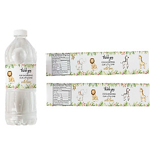 24 Safari Stickers Boy Baby Shower Water Bottle Label Wraps Decoration Favors 8x1.5