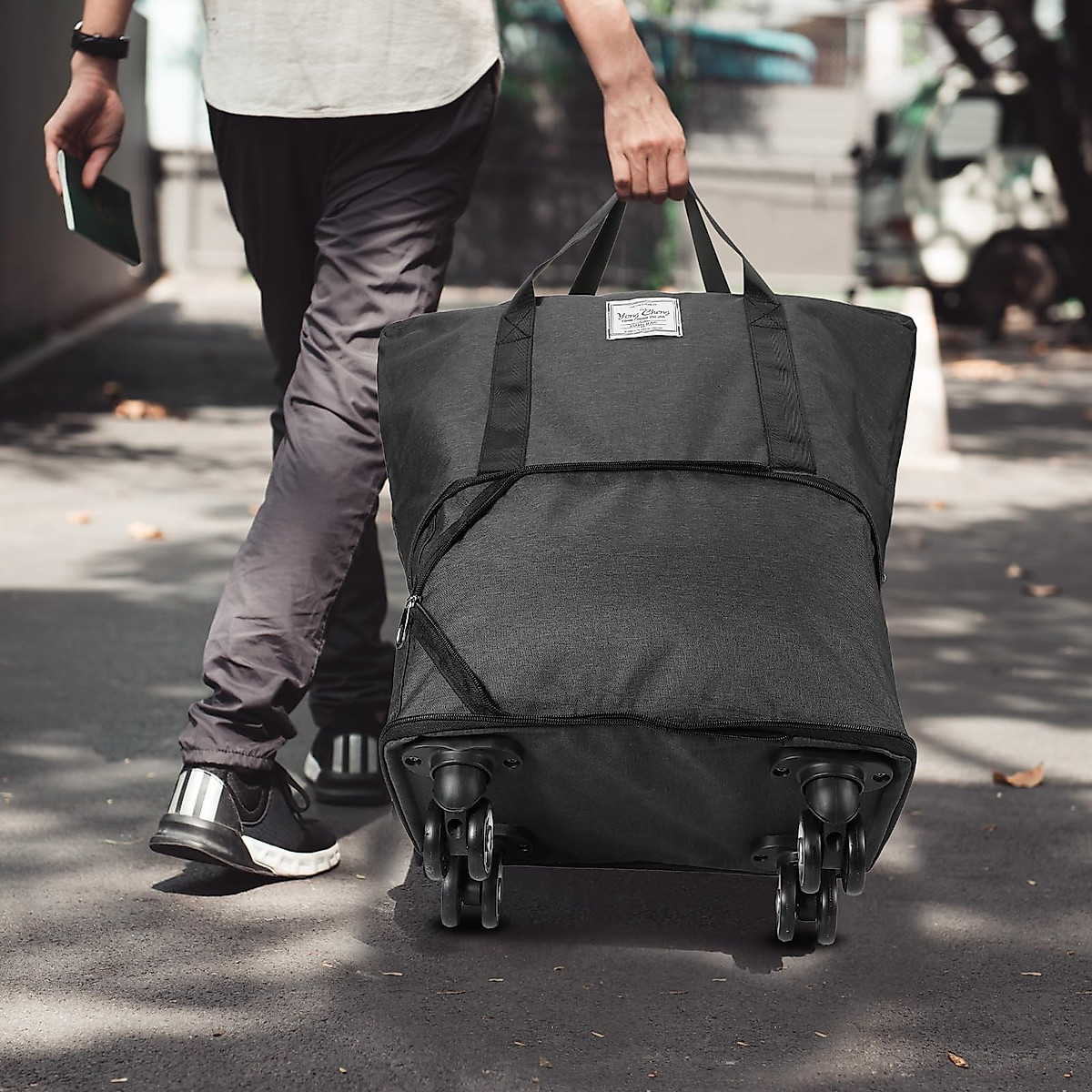 Huhumy 4 Pcs Rolling Duffle Bag with Wheels, Expandable Foldable Duffel Bag Shopping Bags Reusable Trolley Bag Waterroof Trolley Zipper Grocery Cart for Travelling Shopping, 4 Colors